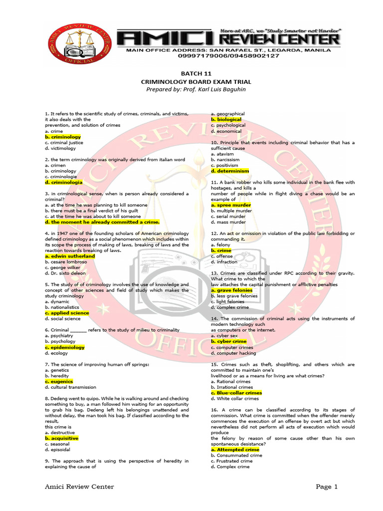 B11-CRIM BET FOR RATIO (300 ITEMS) With Answer | PDF | Criminology | Crimes