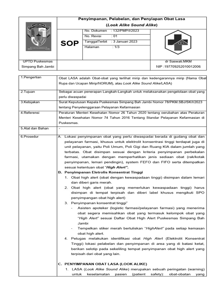 5.3.3.a Sop Lasa | PDF | Kesehatan Holistik