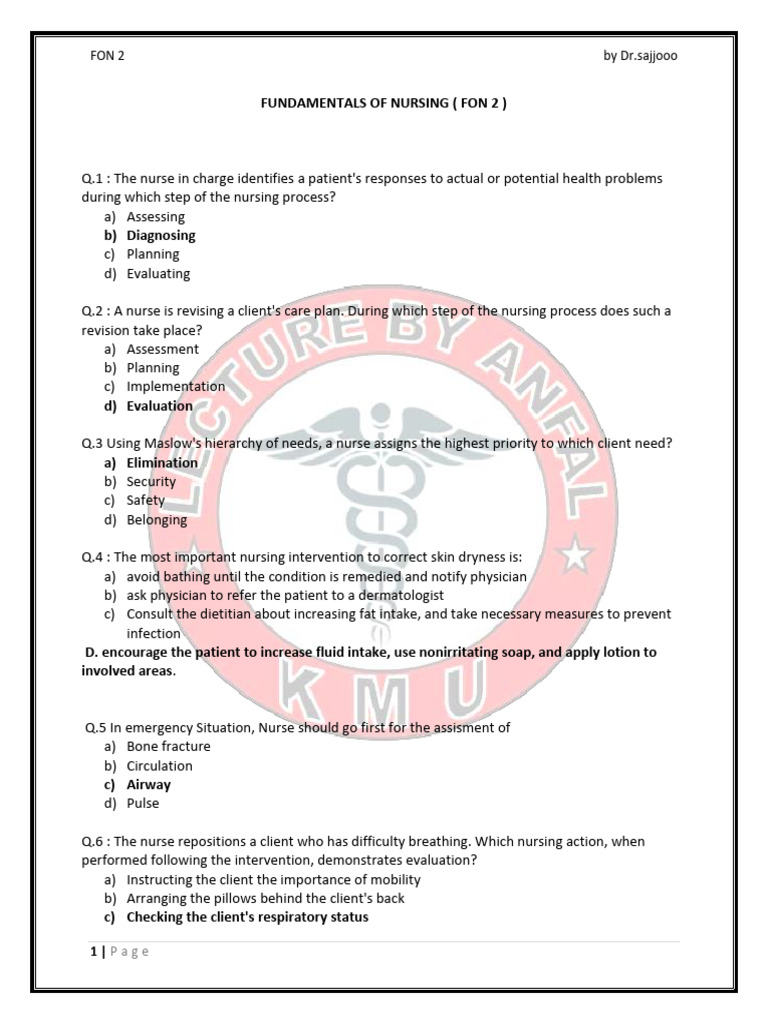 FON Important MCQs | PDF | Pain | Constipation