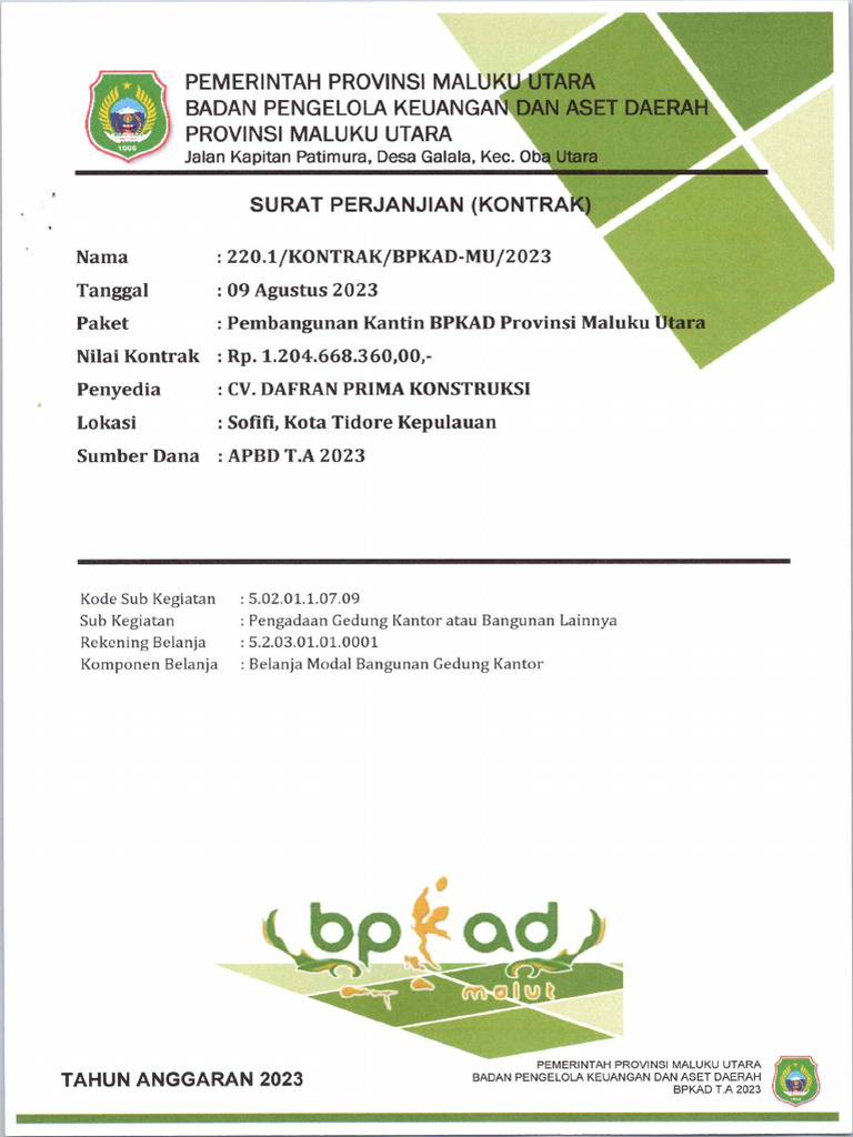 07.1 Fisik Pembangunan Kantin BPKAD Provinsi Maluku Utara | PDF