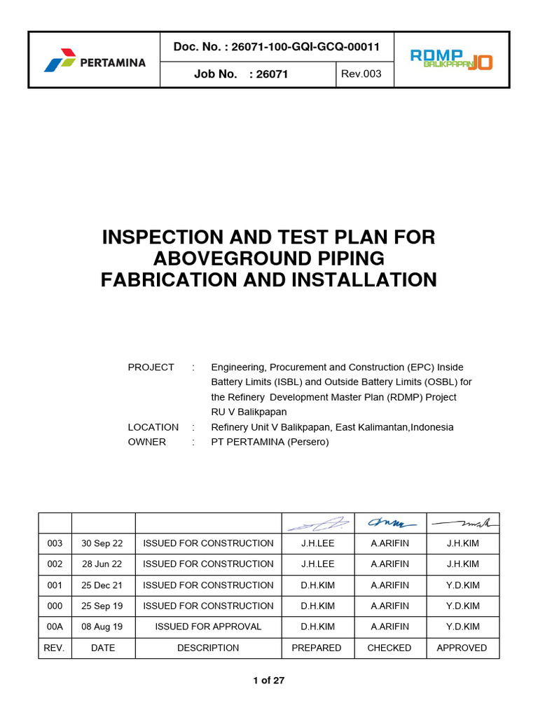 26071-100-GQI-GCQ-00011-003 ITP For AG Piping Fabrication ...