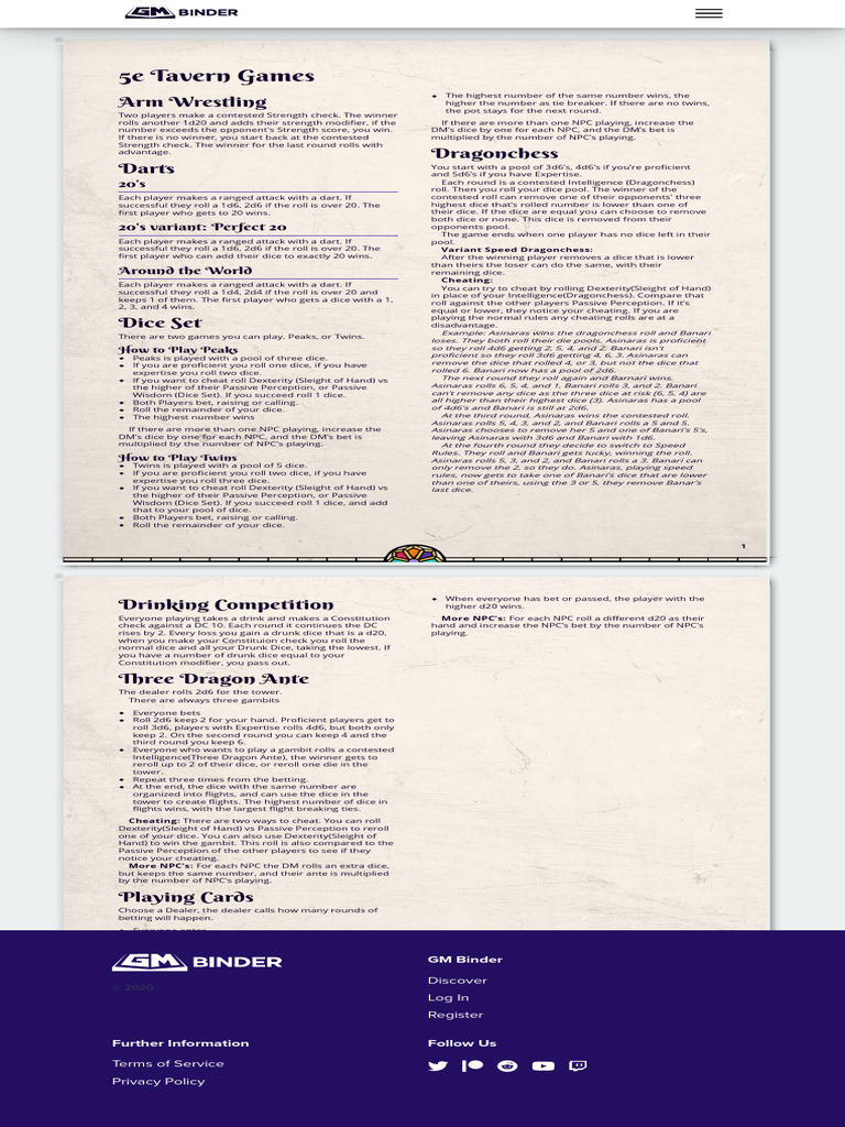 Gaming Set and Bar Games DND | PDF | Betting In Poker | Sports
