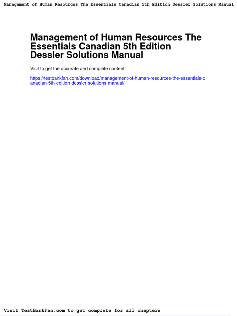 Management of Human Resources The Essentials Canadian 5th Edition Dessler Solutions Manual | PDF ...