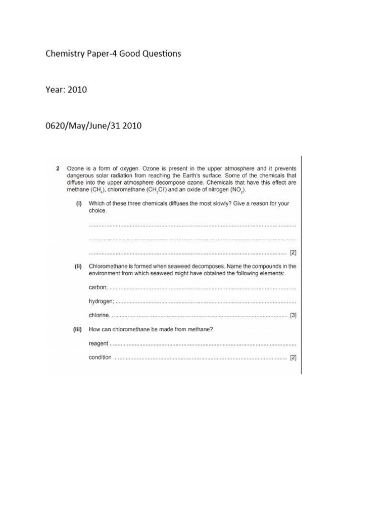 IGCSE Chemistry Paper 4 Questions | PDF