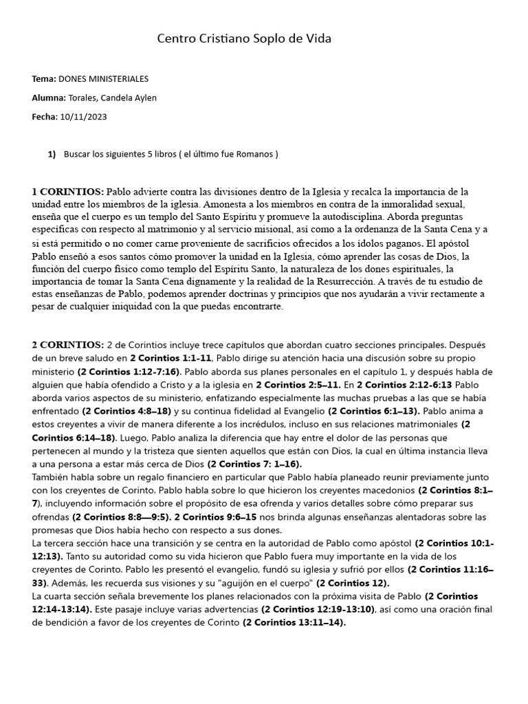 Centro Cristiano Soplo de Vida - DONES MINISTERIALES | PDF | Pablo el ...