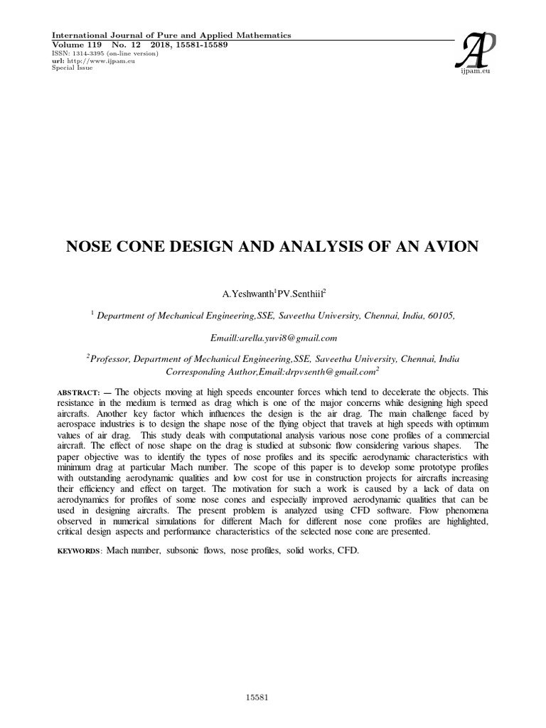 Nose Cone Design and Analysis of An Aircraft | PDF | Atmospheric Entry ...