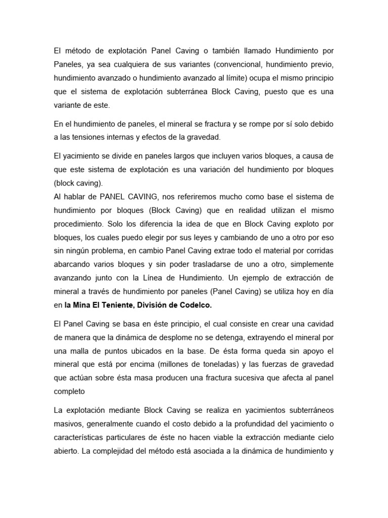 Block Caving y Panel Caving | PDF