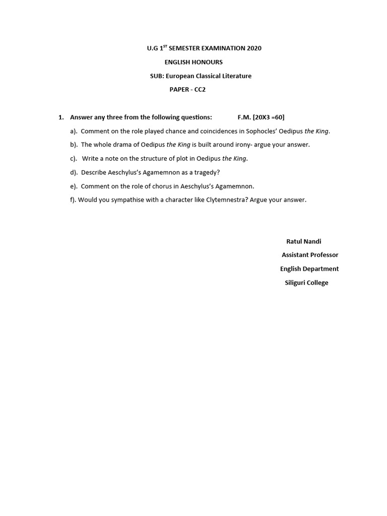 Question Paper Eng Hons cc2 | PDF