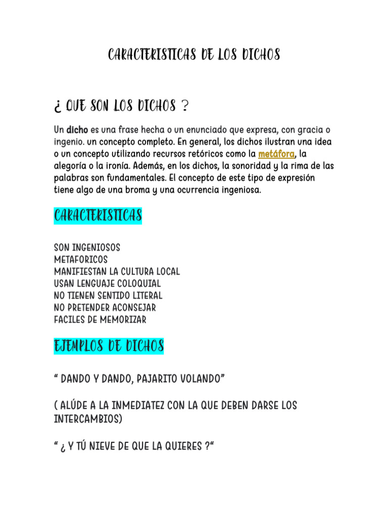 Características y ejemplos de dichos | PDF