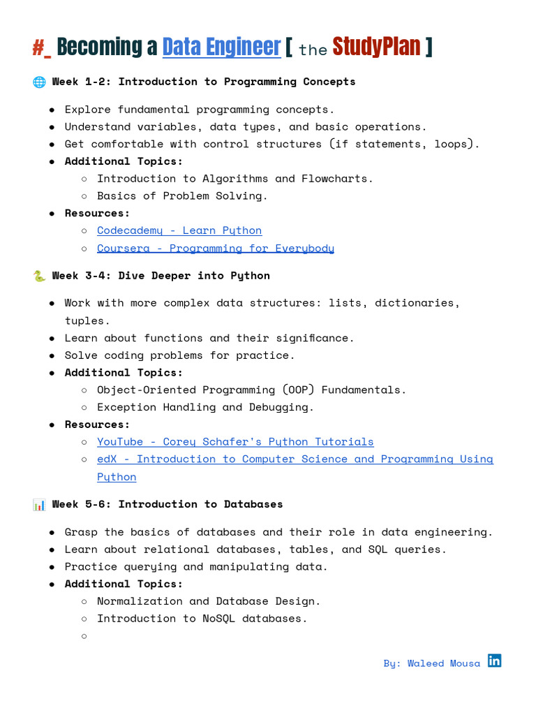 Data Engineering Study Plan | PDF | Apache Spark | Data Warehouse