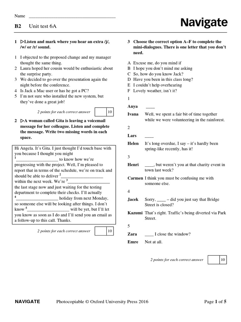 Unit Test 6A Navigate | PDF