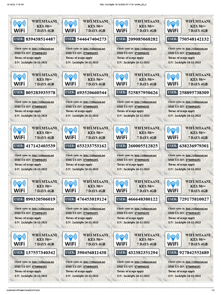 WIFI VOUCHERS Example | PDF | Telecommunications | Wireless