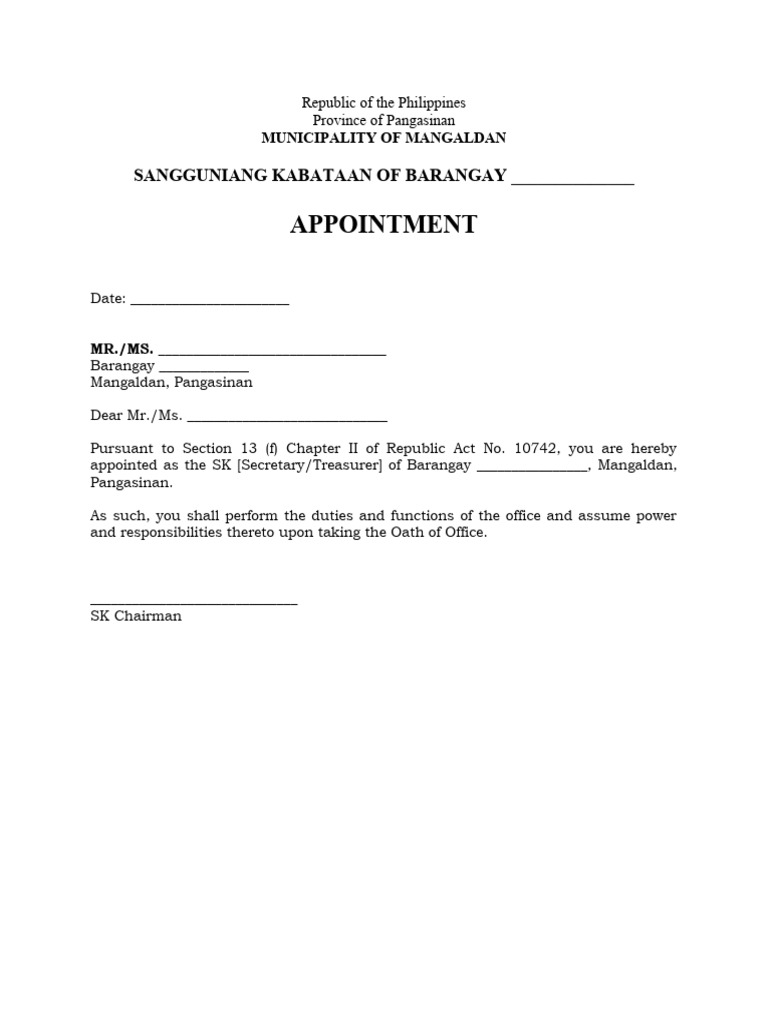 Appointment of SK Secretary or Treasurer | PDF
