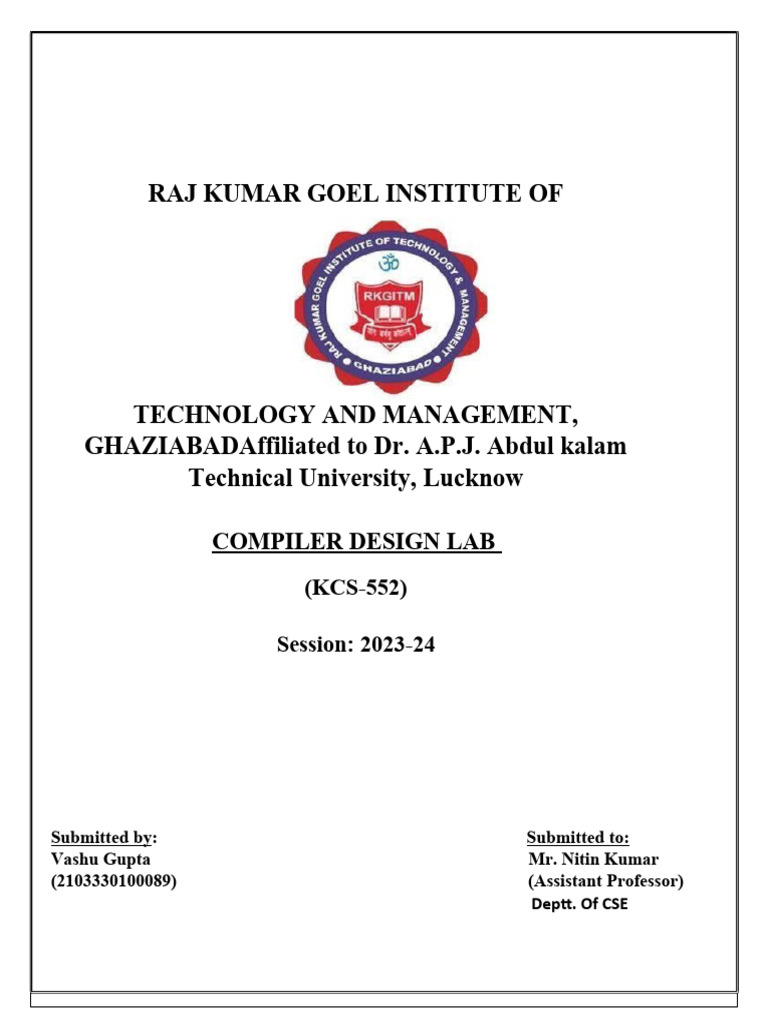 CD (KCS - 552) Lab File | Download Free PDF | C (Programming Language) | Theoretical Computer ...