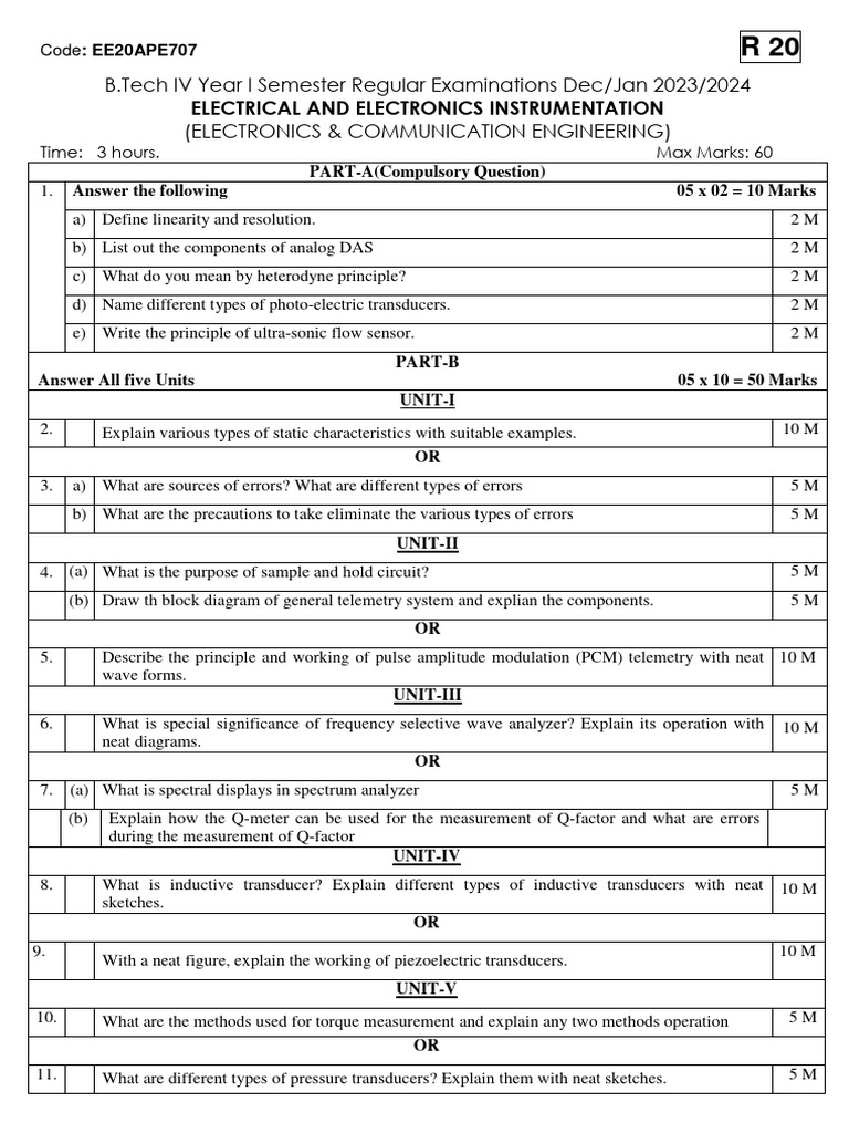SVCE Electrical Instrumentation Exam Paper | PDF | Teaching Methods ...