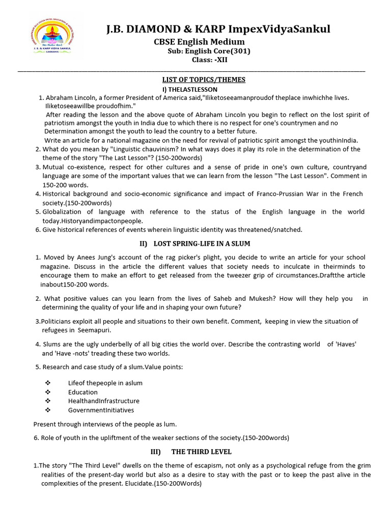 12 English Project Topics | PDF