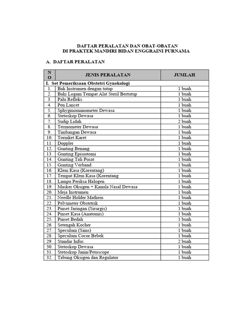 Daftar Peralatan Dan Obat | PDF