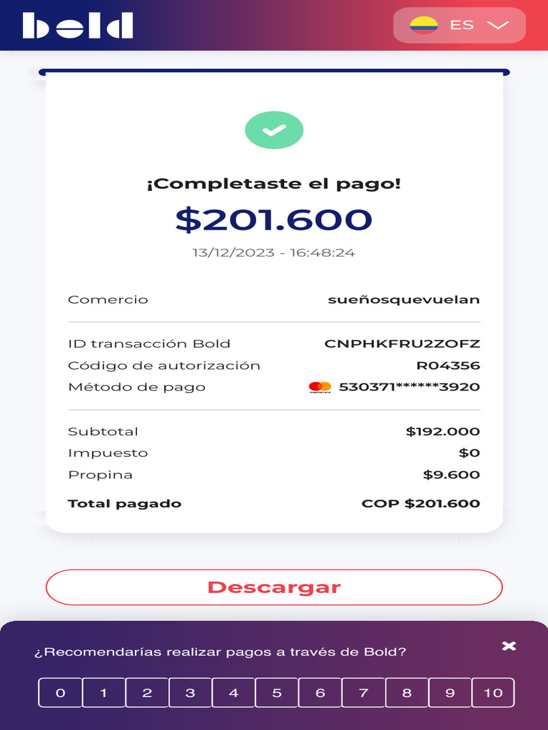 Confirmación de Pago Bold | PDF