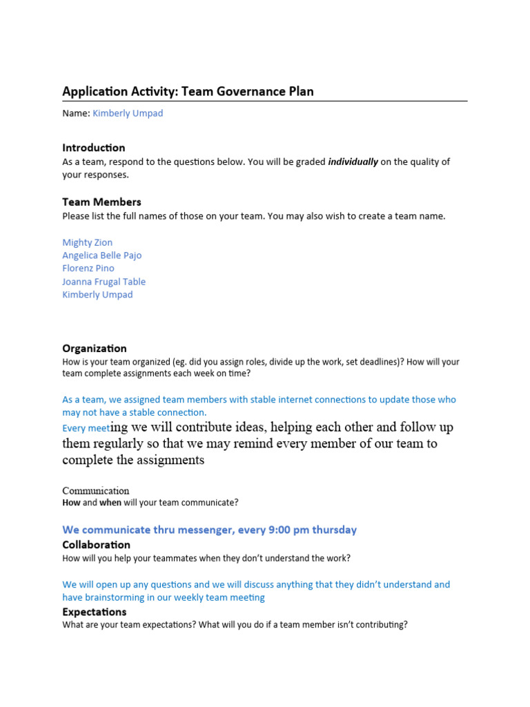 pc102 Document Applicationactivity Teamgovernanceplantemplate | PDF ...