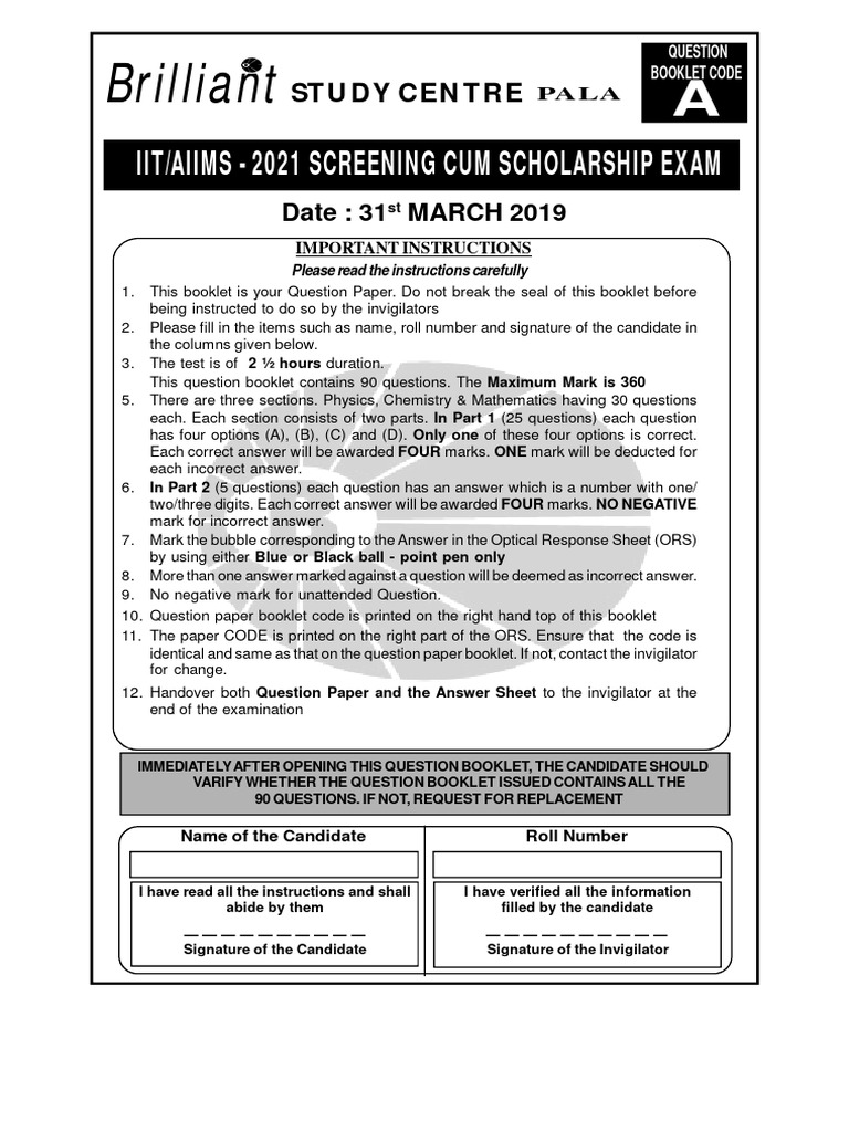 Iit-Aiims-Screening-Test-Sample-Qns (1) - 2 - 2 - 2 - 2 - 2 - 2 | PDF ...