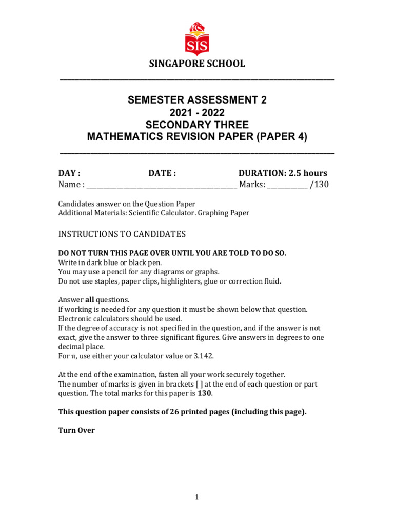 S3_SE2_PAPER4_REVISION PAPER_AY2021-2022 | PDF | Circle | Area