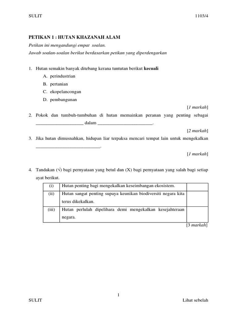 Ujian Mendengar Kertas 4 Set 1 | PDF