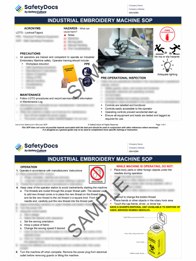60163-3 - Industrial Embroidery Machine Safe Operating Procedure-SAMPLE | PDF