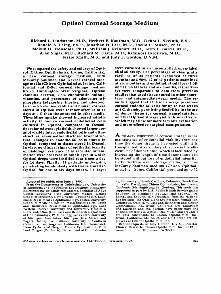 Optisol Corneal Storage Medium | PDF | Cornea | Human Eye