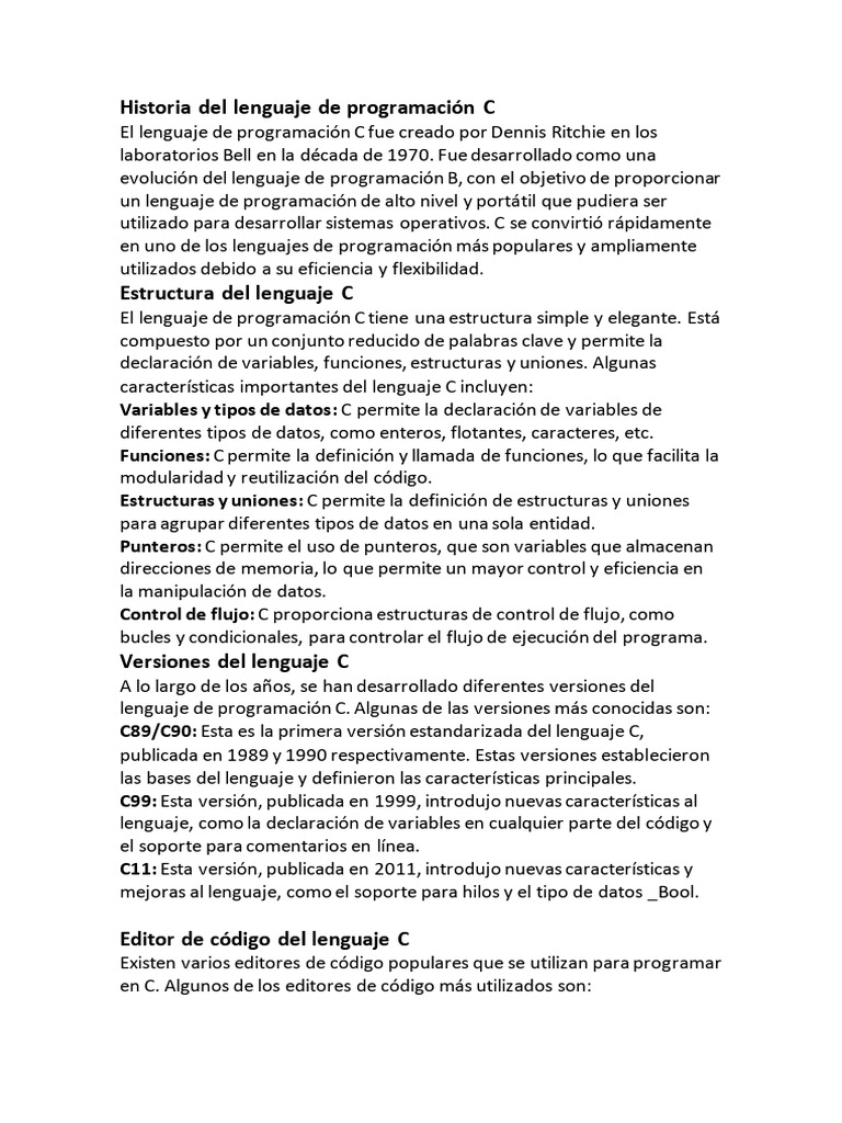 Historia Del Lenguaje de Programación C | PDF