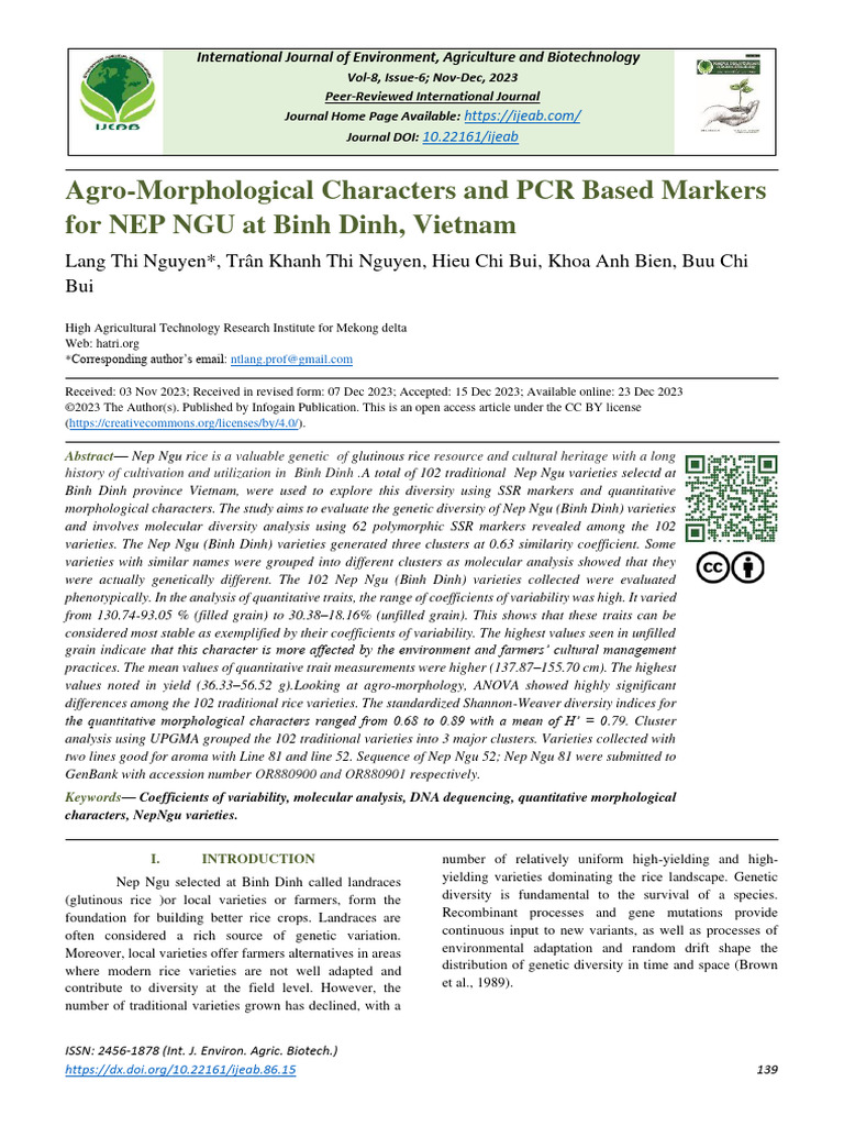 Agro-Morphological Characters and PCR Based Markers For NEP NGU at Binh ...
