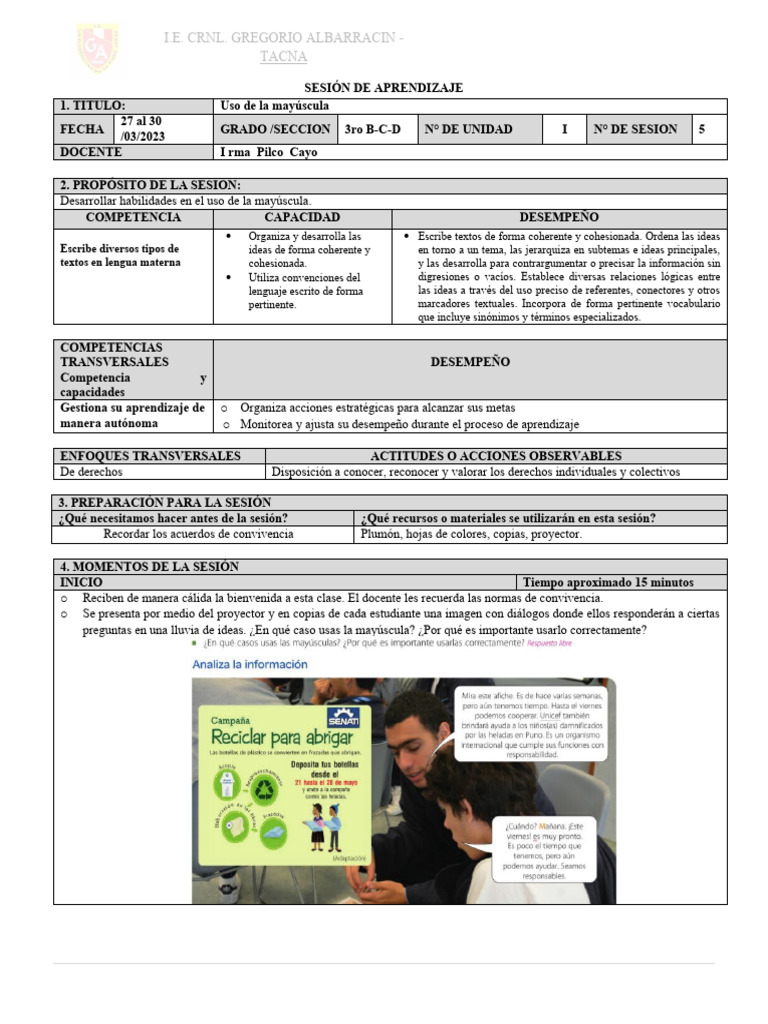 S.a.5 3ro Las Mayusculas | PDF | Aprendizaje | Evaluación