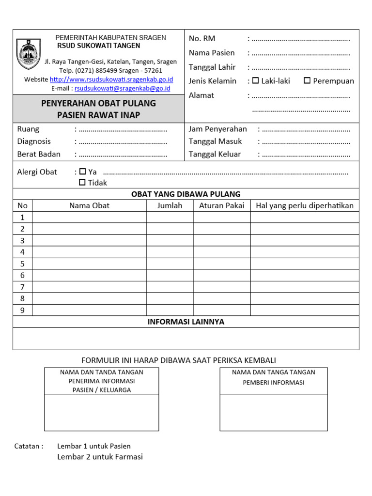 Formulir Penyerahan Obat Pasien RSUD | PDF | Kesehatan Holistik