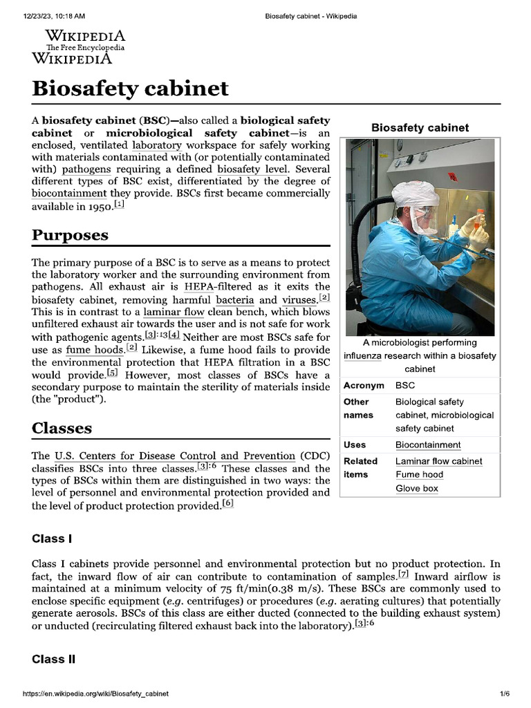 Biosafety Cabinet - Wikipedia | PDF