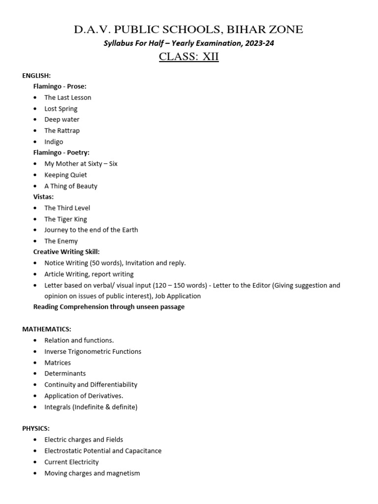 Class XII Syllabus | PDF Class XII Syllabus | PDF