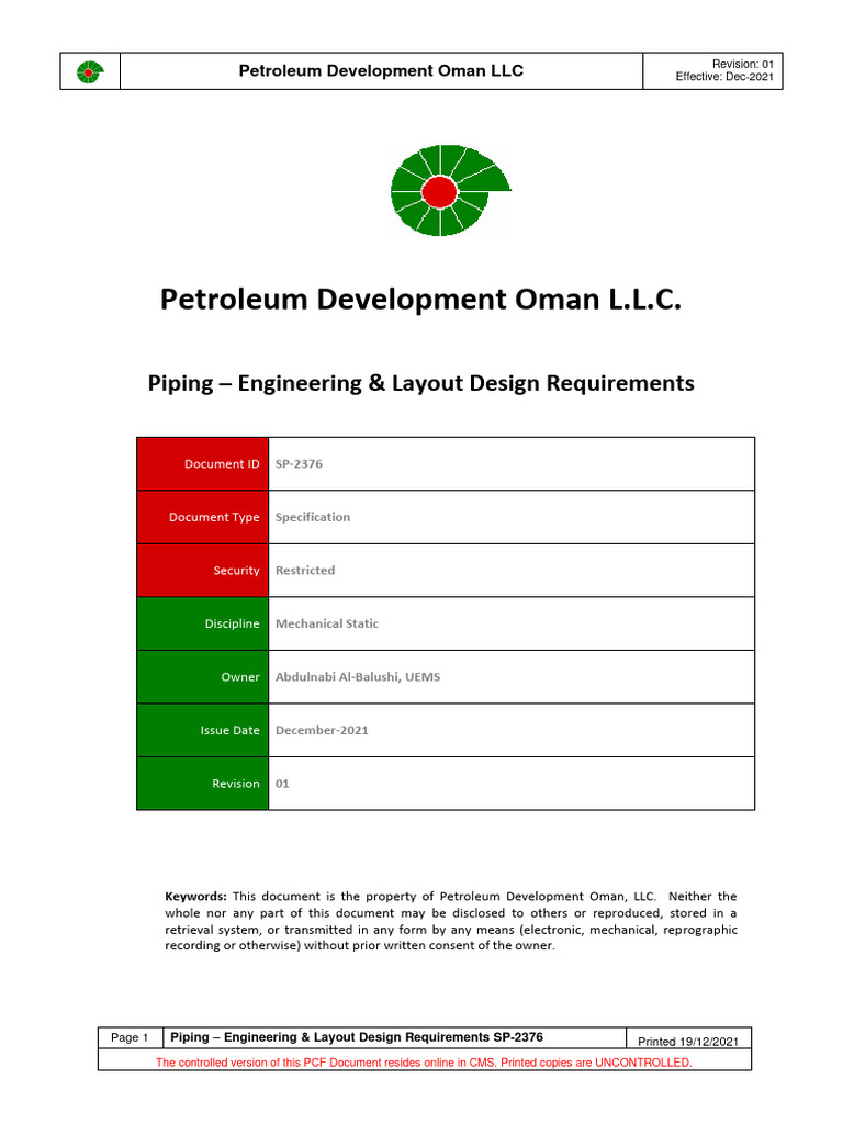 SP-2376-Piping - Engineering & Layout Design Requirements | PDF | Valve ...