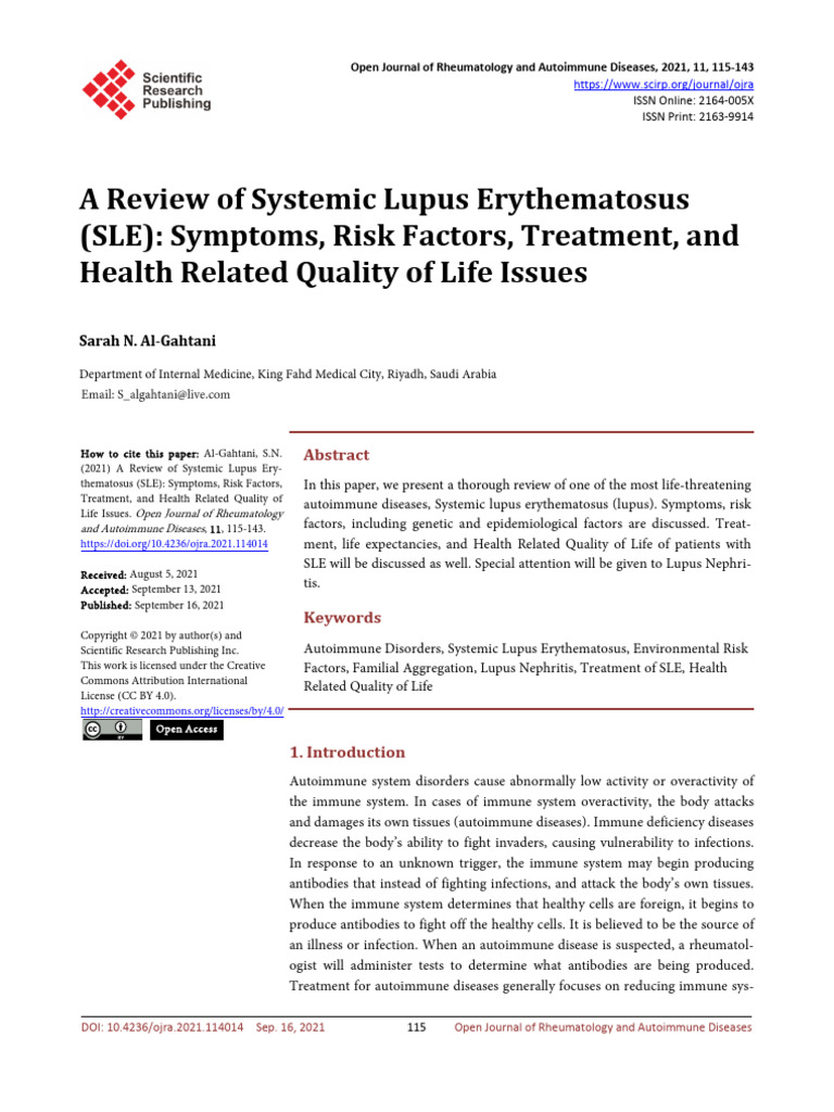 A Review of Systemic Lupus Erythematosus SLE Sympt | PDF | Autoimmune ...