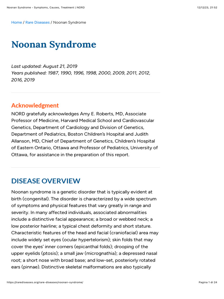 Noonan Syndrome - Symptoms, Causes, Treatment NORD | PDF | Heart ...