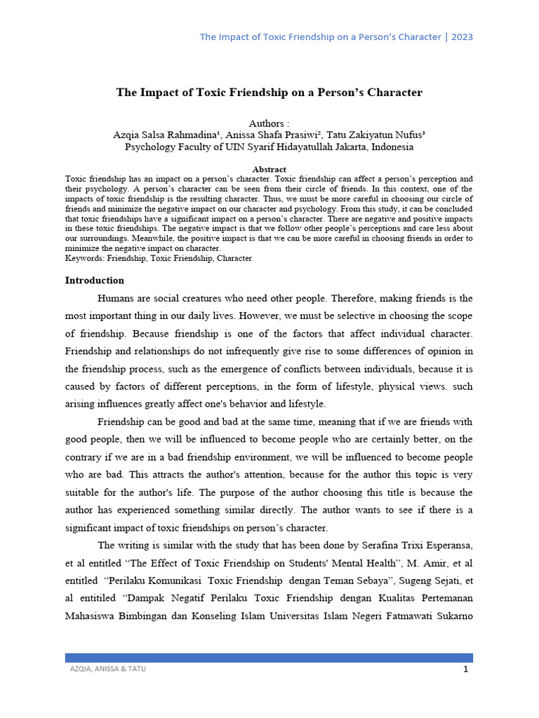 Effects of Toxic Friendships on Character | PDF | Friendship | Feeling