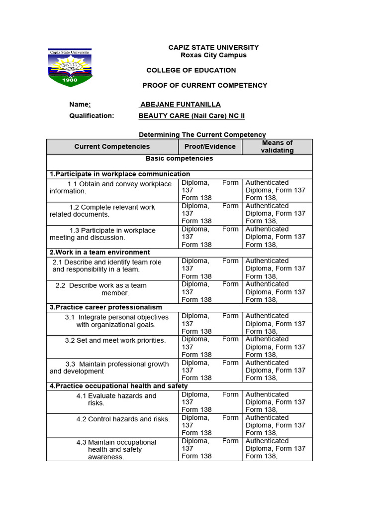 Proof Ofcurrent Competencies | PDF | Occupational Safety And Health ...