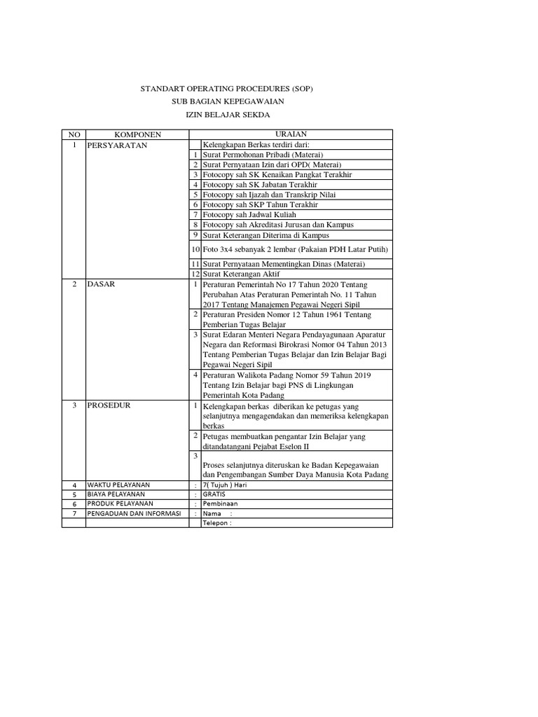 Persyaratan dan Prosedur Izin Belajar PNS | PDF