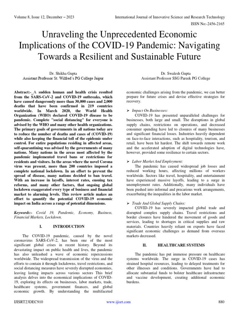Unraveling The Unprecedented Economic Implications of The COVID-19 ... Unraveling The Unprecedented Economic Implications of The COVID-19 ...