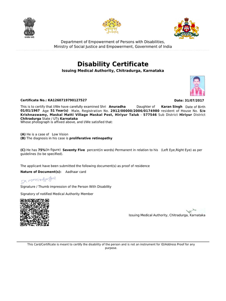Disability Certificate | PDF