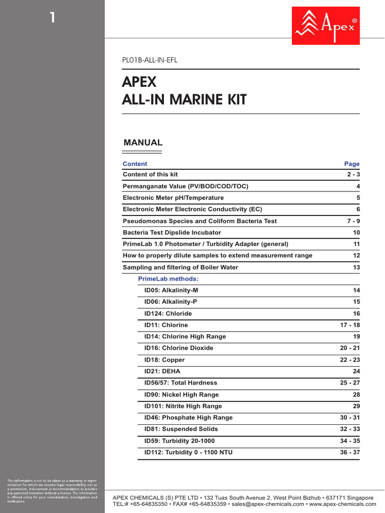 Apex Chemicals All in One Test Kit Manual | PDF