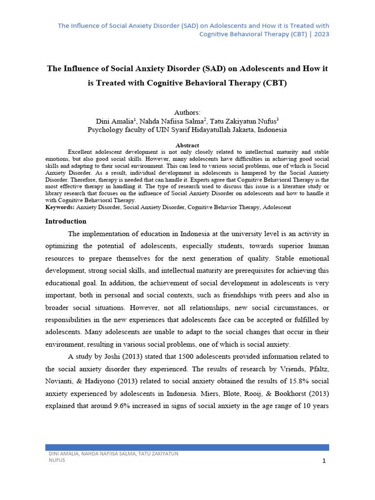 The Influence of Social Anxiety Disorder (SAD) On Adolescents and How ...