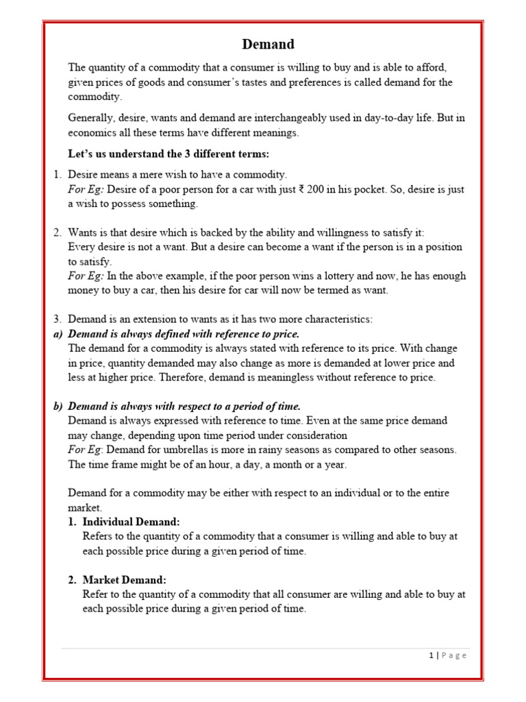 Demand Notes Microeconomics Class 11 | PDF | Demand | Demand Curve