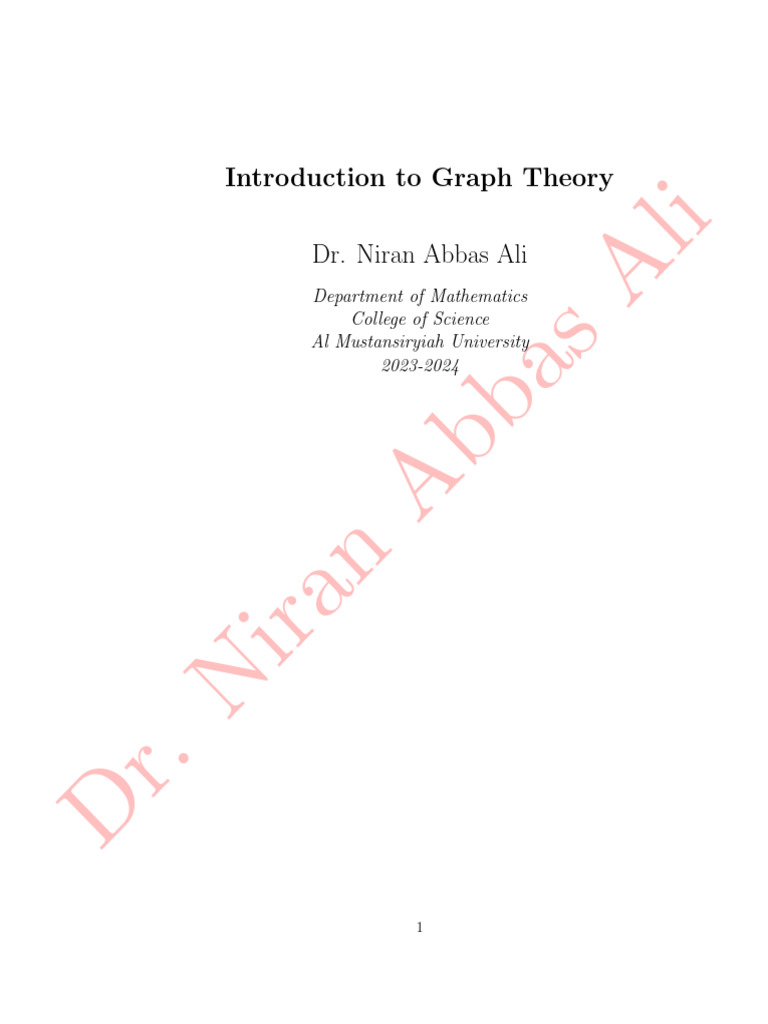 Introduction To Graph Theory: Department of Mathematics College of ...