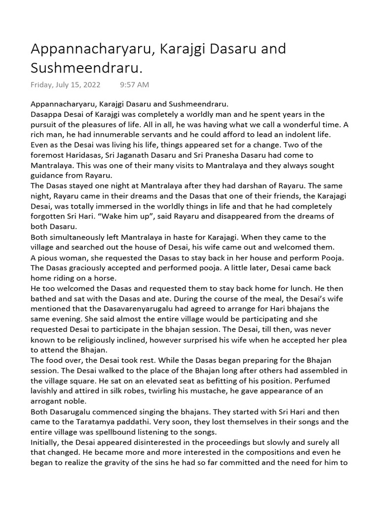 Appannacharyaru, Karajgi Dasaru and Sushmeendraru. | PDF | Religion ...