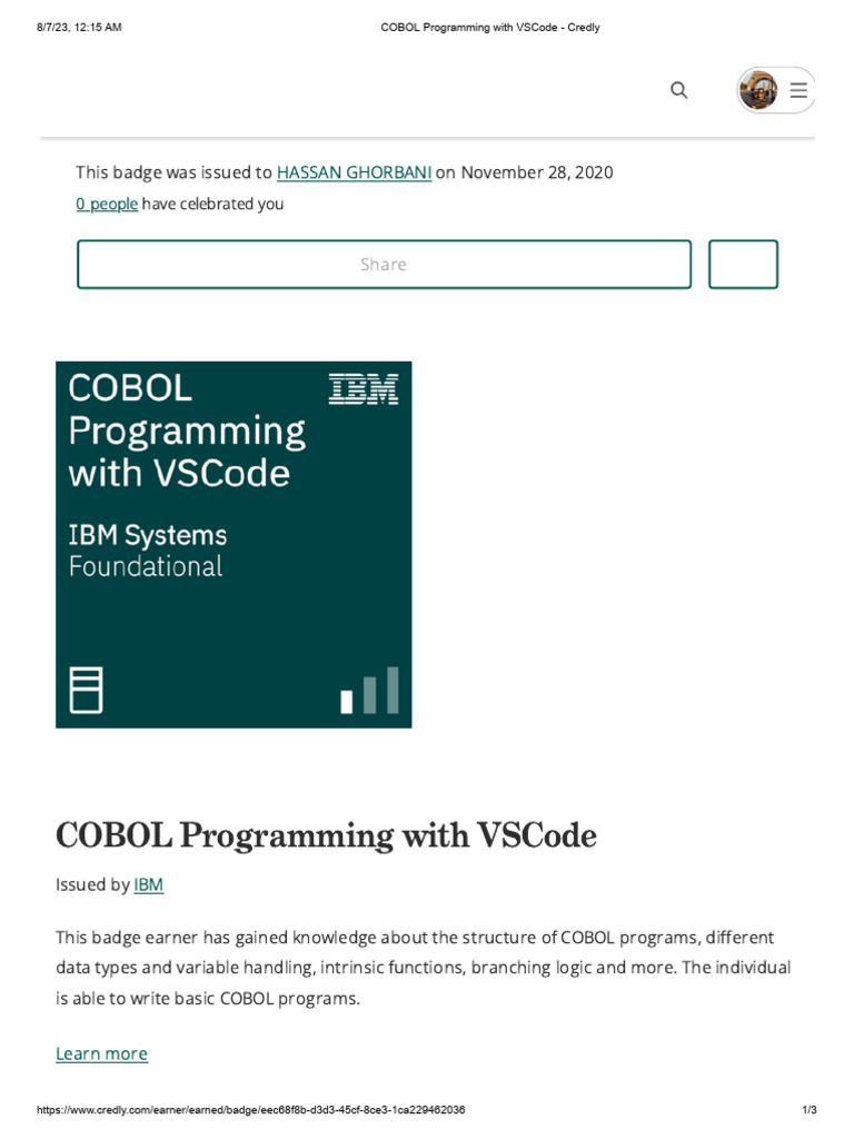 COBOL Programming With VSCode - Credly | PDF