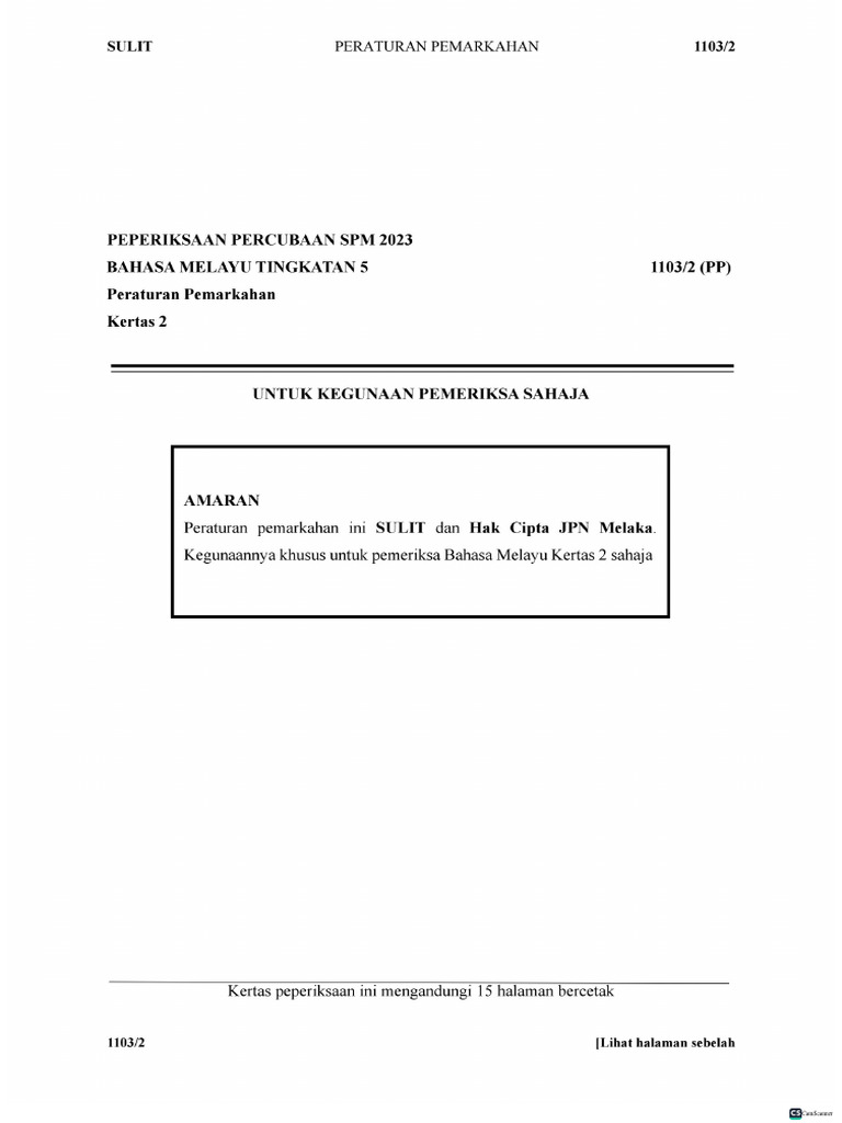 Skema Jawapan Bahasa Melayu K2 Percubaan Melaka | PDF