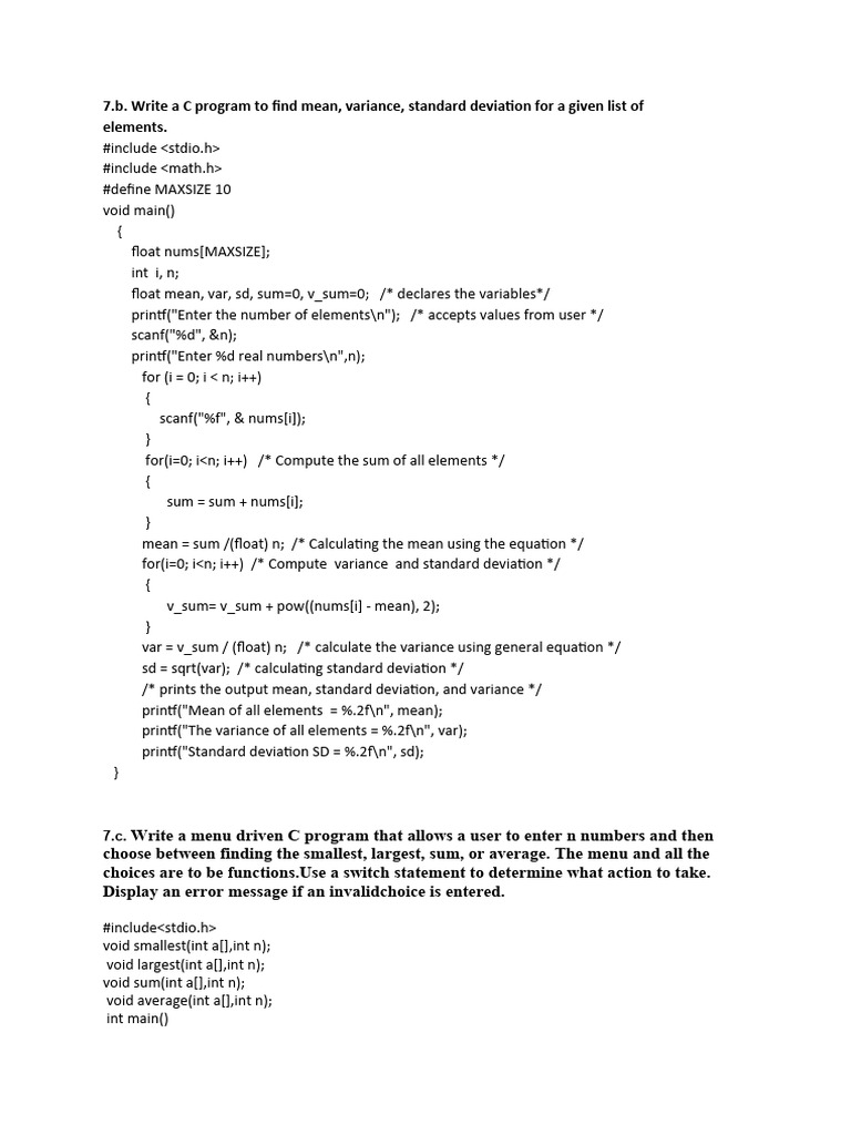 C Language | PDF | Variance | Mathematical Analysis